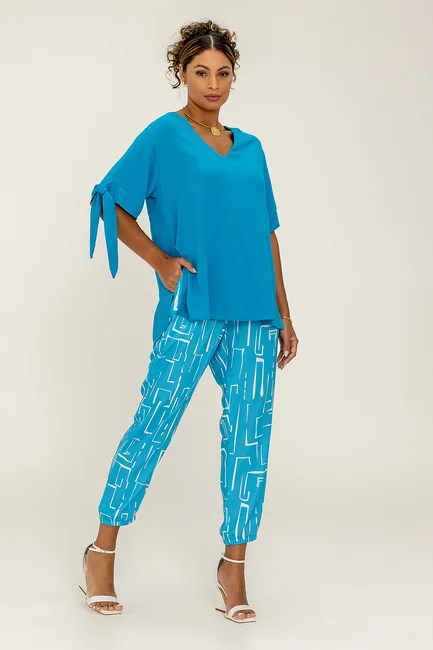 Calça Feminina Jogger Crepe Plano Azul